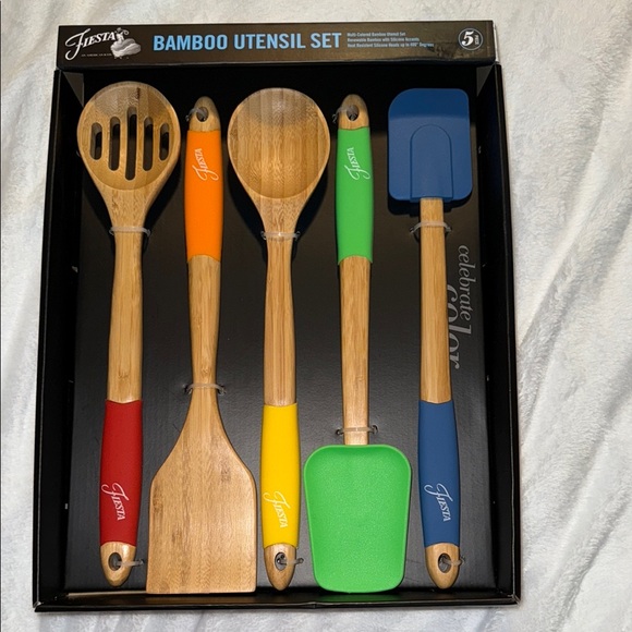 Fiesta | Kitchen | Fiesta Bamboo Utensil Set With Colorful Handles ...